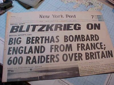 ORIGINAL WWII AUGUST 13, 1940 LONDON BLITZ BATTLE OF BRITAIN NY POST ...