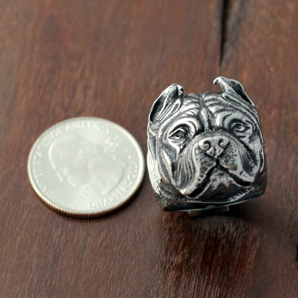 Retro Pitbull Pit Bull Dog 316L Stainless Steel Mens Biker Rocker Punk ...