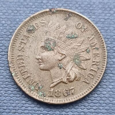 1867 Indian Head Cent 1c Better Grade XF + Details MAJOR DIE BREAK ON ...