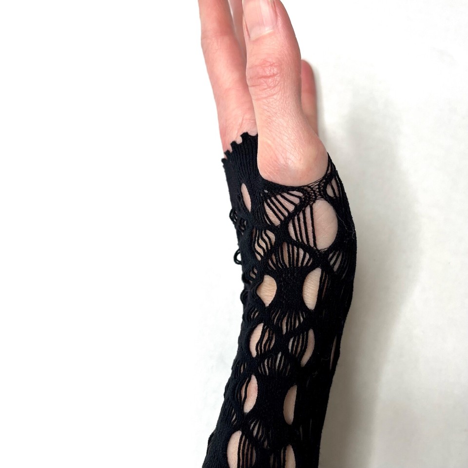 Black Fishnet Arm Warmers Cyber Goth Fingerless Gloves Cut Out Rave ...