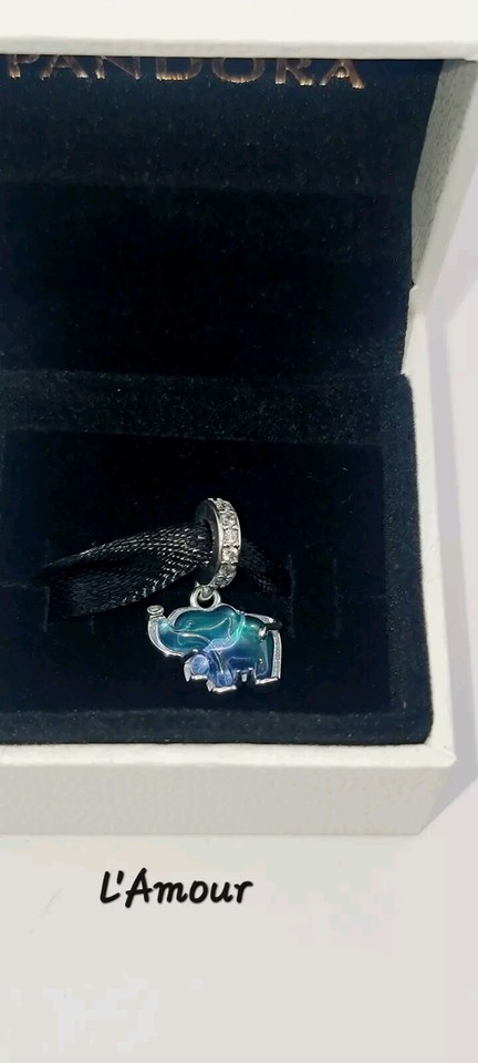 New Pandora Blue Murano Glass Elephant Dangle Charm #793339C01 W/ Box ...