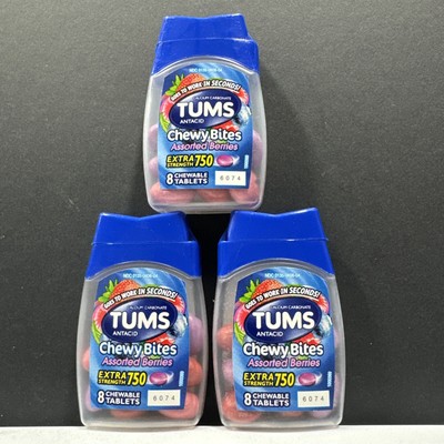 3x Tums Antacid Chewy Bites, 8ct./ea *(24 Total) Assorted Berries *(BBD ...