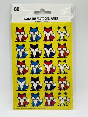 80pc Colorful Fox Stickers 1" Red Blue Yellow Purple Orange Adorable ...