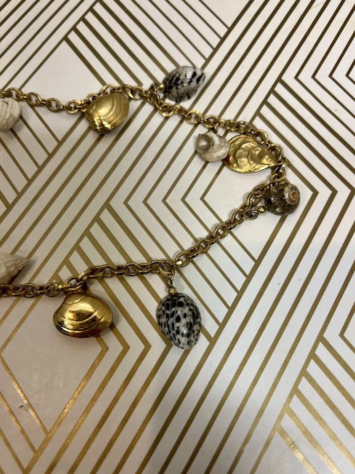Vintage NAPIER GUILDED GOLD SEASHELL NECKLACE 1970s 13 SHELLS HANGING | eBay