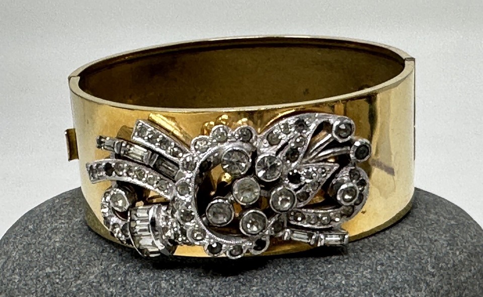 Rare Vintage HARRY ISKIN 12K Gold filled Art Deco Rhinestone Bangle ...