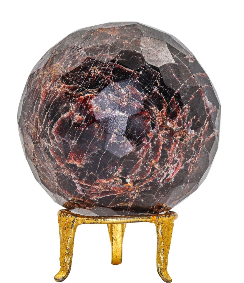 HIGHEST QUALITY 90mm Natural Red Garnet Crystal Diamond Cut Sphere Home ...