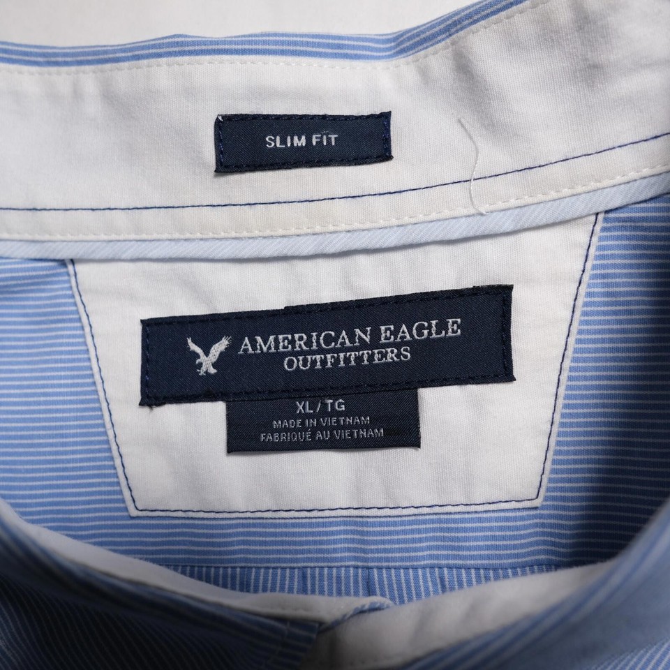 American Eagle Mens Slim Fit Button Up Light Blue Striped Shirt XL | eBay
