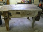 Antique leather working/ tanners Bench with vice Primitive unfinished ...