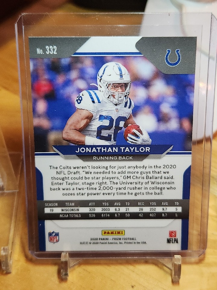 2020 PANINI PRIZM JONATHAN TAYLOR ROOKIE CARD #332 COLTS STUD RUNNING ...