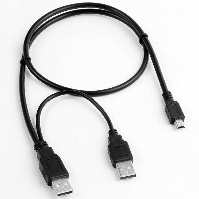Mini USB 2.0 Dual Power Cable Lead for Portable External Hard Drive ...