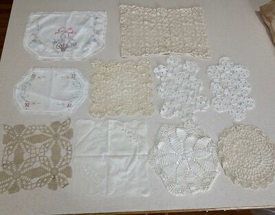 Vintage Lot 10 Embroidered & Lace Linens Dresser Scarf Table Toppers ...
