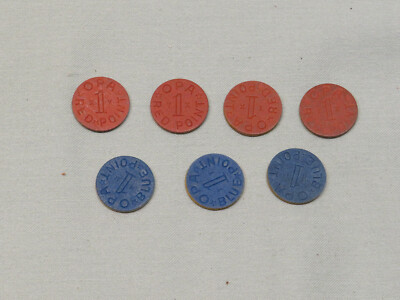 Vintage WW II Era OPA Red (XV, YX) & Blue (HU, YY) Point Ration Tokens ...