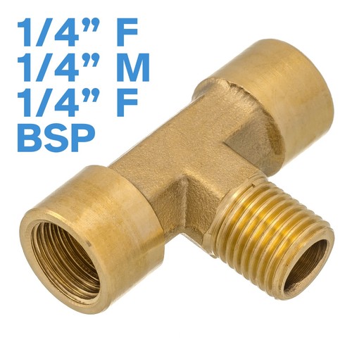 Brass 1/4" FMF Male Female BSP 3 Way Tee Pipe Connector Splitter ...
