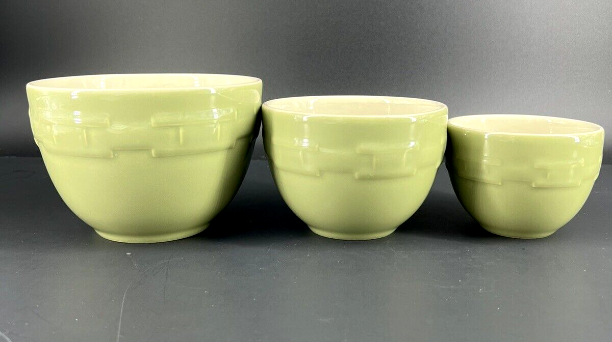 Longaberger Pottery Nesting Bowls Sage Green Set of 3 Woven Traditions ...