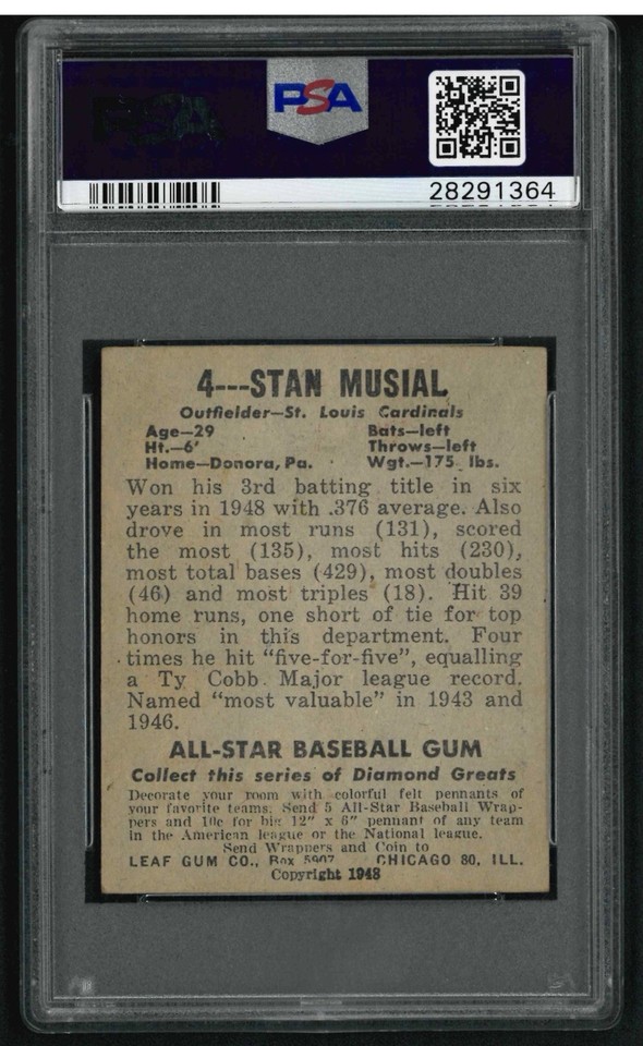 1948 Leaf # 4 Stan Musial PSA 5 EX *Eye Appeal* Rookie RC | eBay
