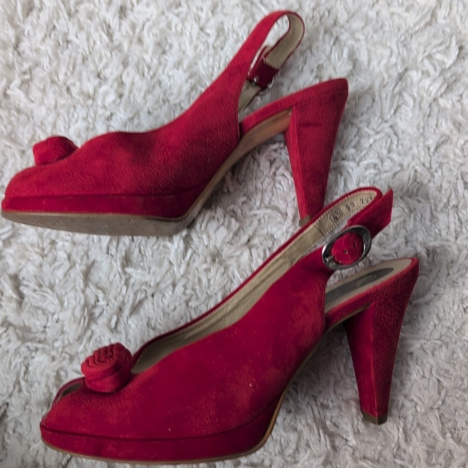 Peter Kaiser High Heel Shoes UK4.5 Red Suede Leather Women’s Peep Toe ...