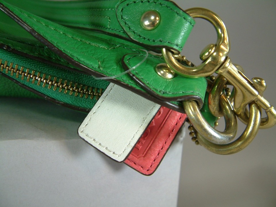 Rare Large Coach Leather Hand Bag Green Vintage Pre-owned 2 Strap ...