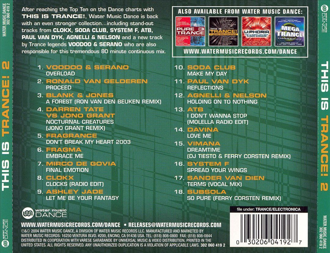 VARIOUS ARTISTS THIS IS TRANCE, VOL. 2 NEW CD 30206041927| eBay