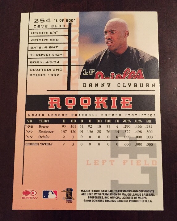 1998 Leaf Rookies & Stars Danny Clyburn True Blue 1of500Rookie #254 ...