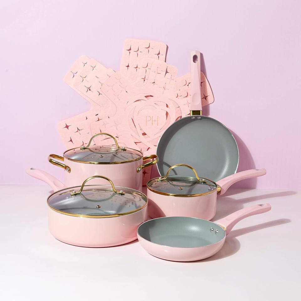Paris Hilton 12-Piece Nonstick Cookware Set | Pink Pots & Pans with ...
