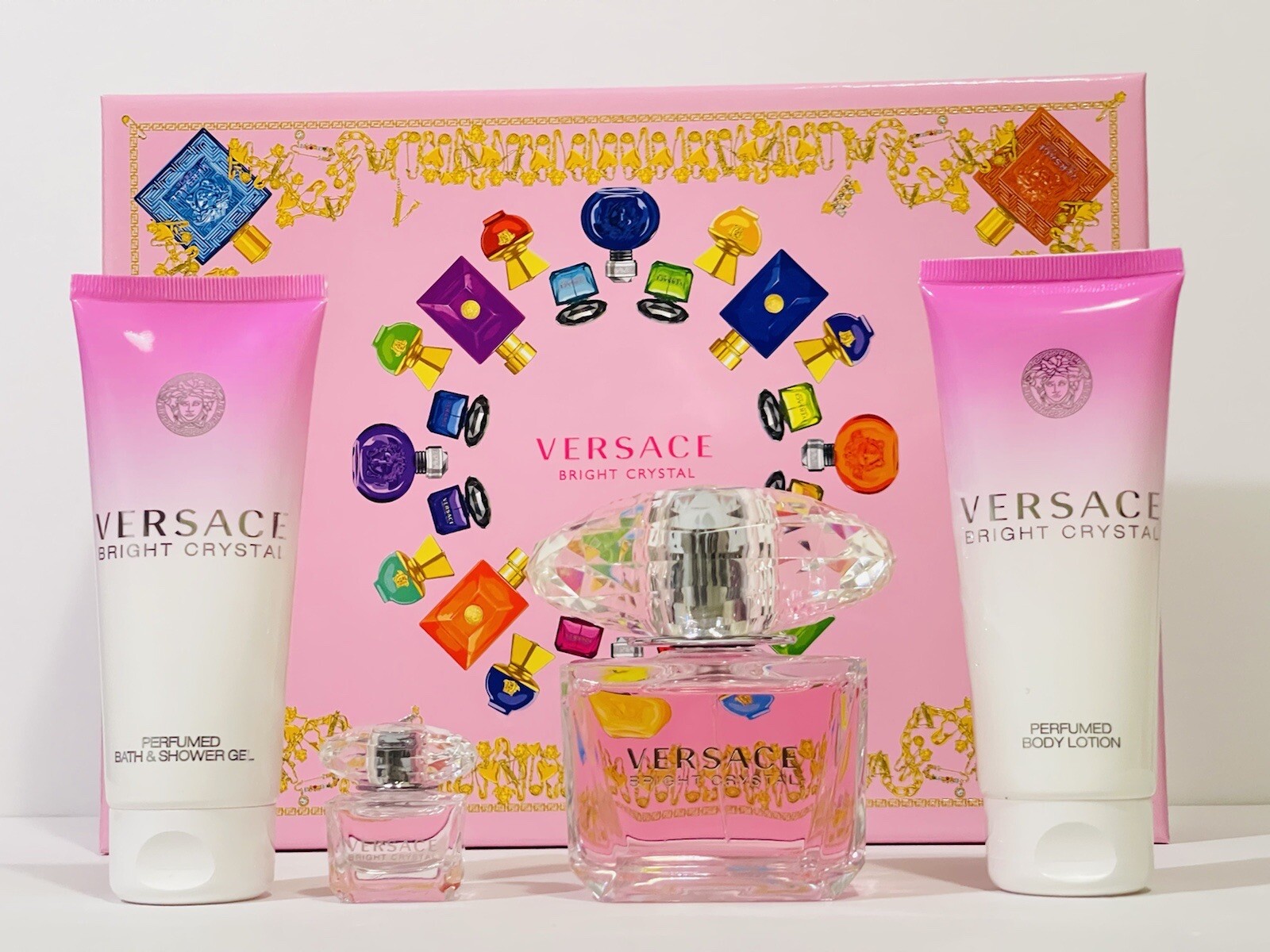 VERSACE BRIGHT CRYSTAL GIFT SET PERFUME EDT SPRAY 3.0 OZ + S/G + B/L ...