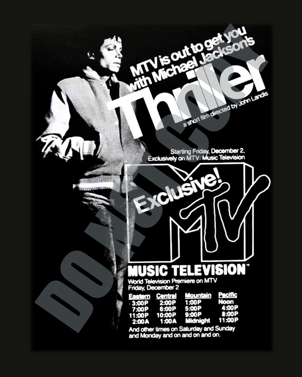 1983 Michael Jackson Thriller MTV Music Video Premiere Promo Ad Repro ...