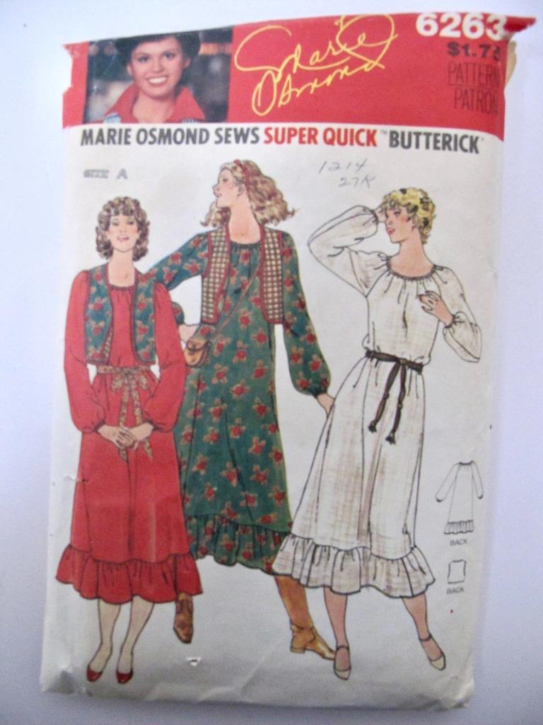 Vintage 1970s Butterick Pattern 6263 Peasant Dress & Bolero Vest 8 10 ...