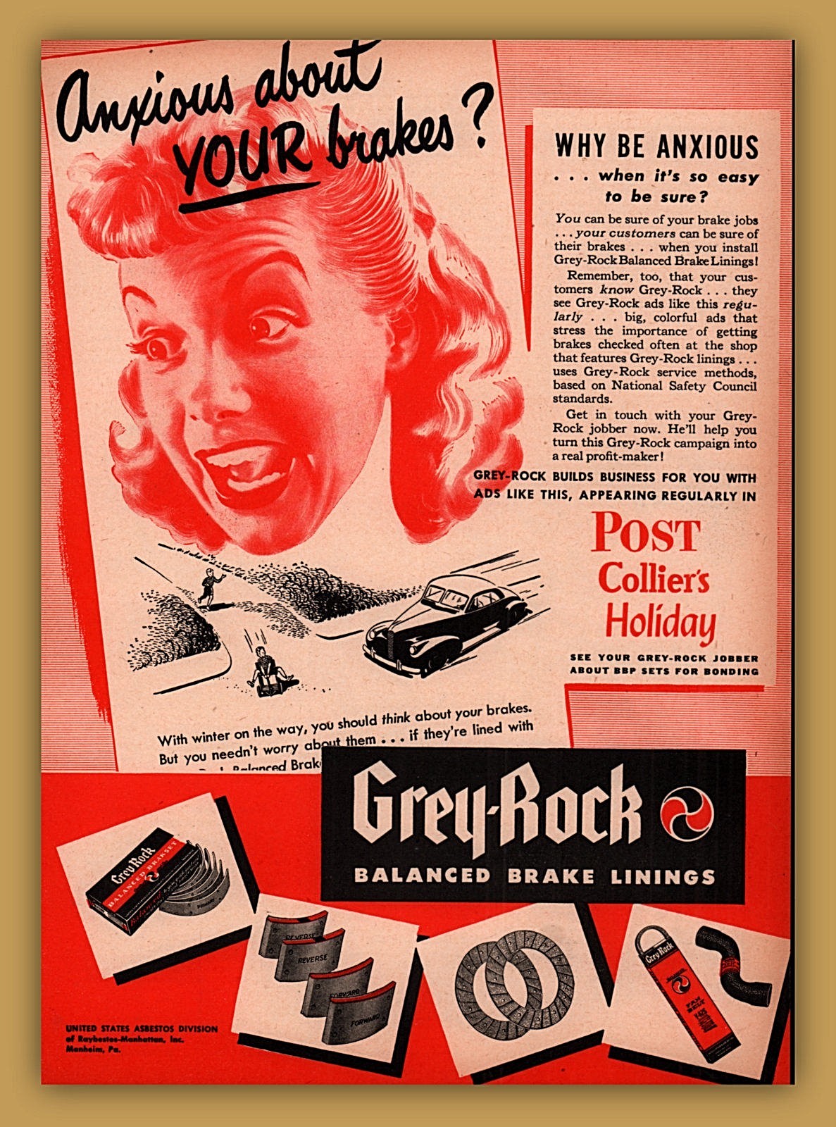 1947 Print Ad Grey-Rock balanced brake lines anxious woman SCREAM !! | eBay