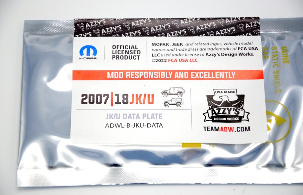 Jeep Wrangler (JK) Data Plate | eBay