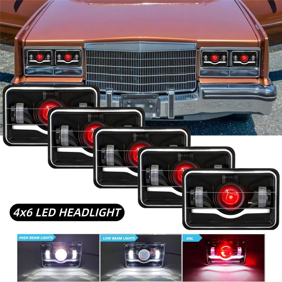 4pc 4X6 Inch Square Universal Lamp LED Cold White Sealed Beam Square ...