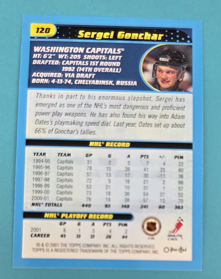 2001-02 O-Pee-Chee #120 Sergei Gonchar Washington Capitals HOCKEY Card ...