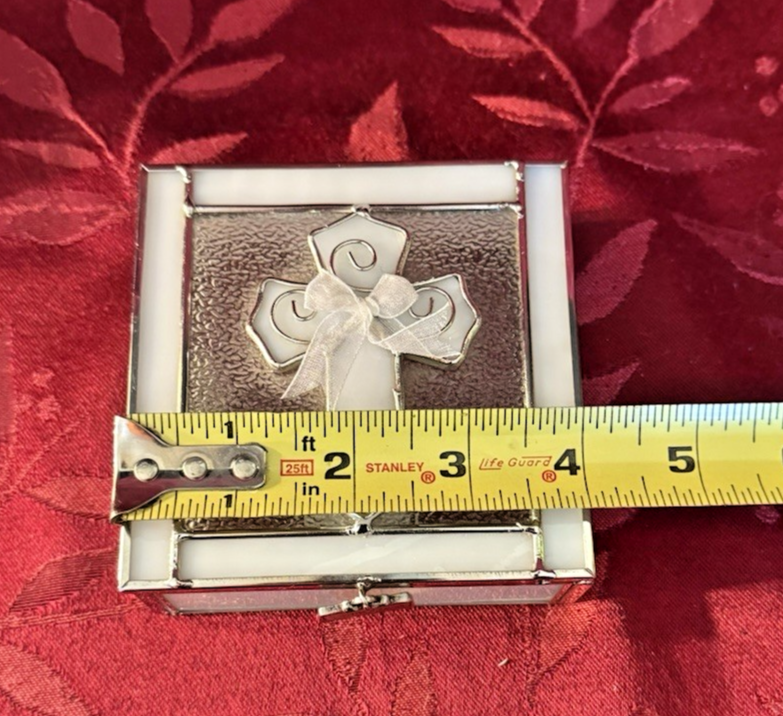 My First Holy Communion Box White Silver Stained Glass Cross Catholic ...