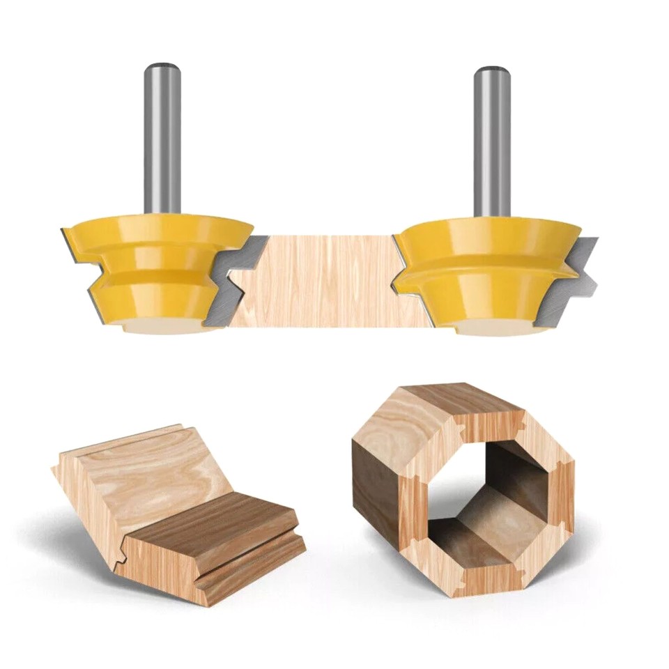 8mm Shank Lock Miter Glue Joinery Router Bit Set Tongue&Groove ...