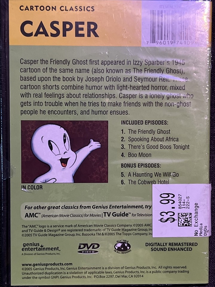 Cartoon Classics: Casper Vol 1. (Dvd, 2005) 4 Episodes + 2 Bonus Episodes! NEW! | eBay