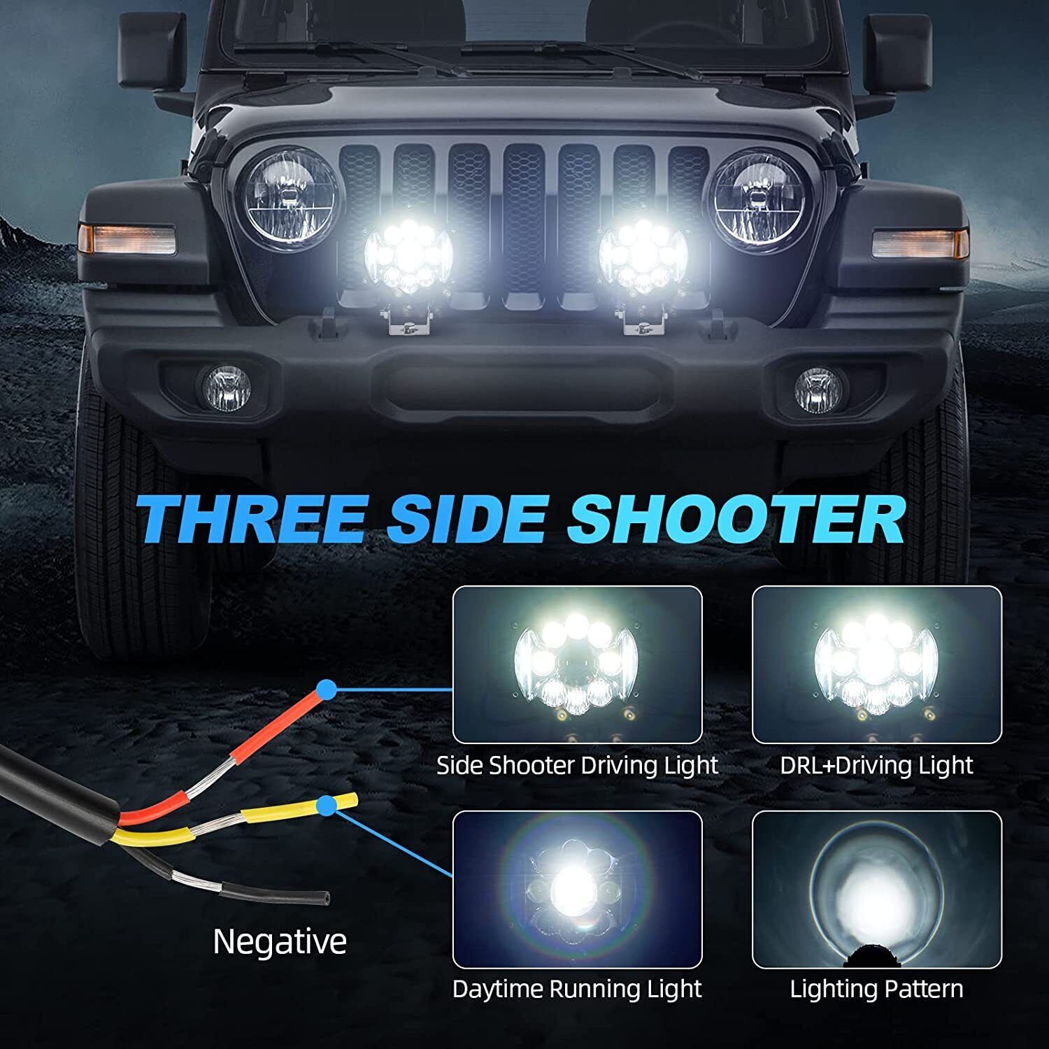 7Inch Round LED Work Light Bar Side Shooter DRL Fog Driving Off-road ...