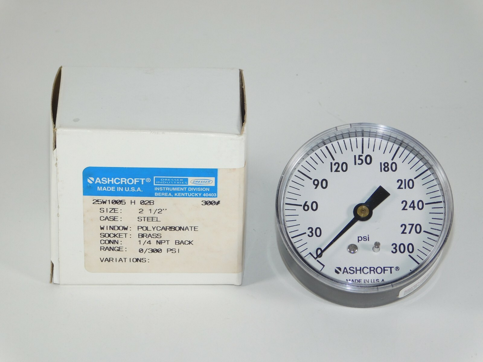 New Ashcroft 1005 300# PSI Pressure Gauge 2.5" Dial Meter 1/4" NPT ...