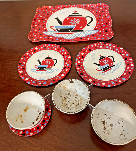 Ohio Art, Coffee Time, 1959 7pc. Child's Tin Tea Set 2plates, Creamer ...