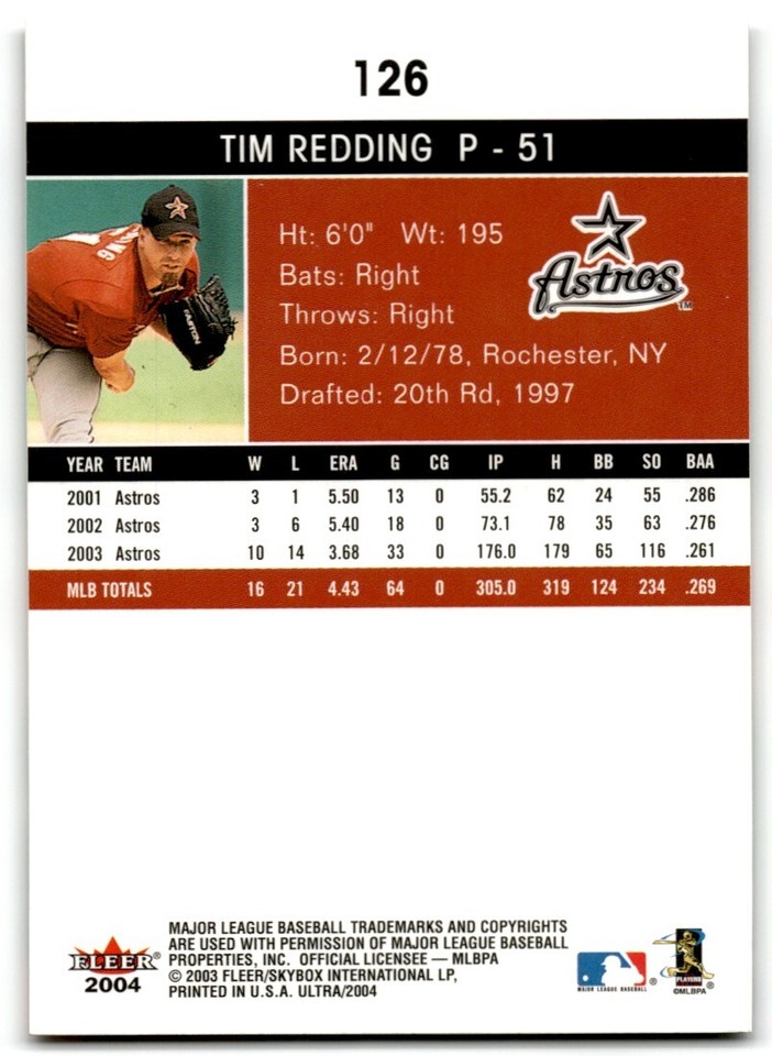 2004 Ultra Tim Redding Houston Astros #126 | eBay