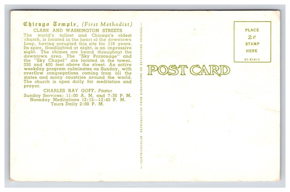 Postcard: IL Chicago Temple, First Methodist (v3), Chicago, Illinois ...