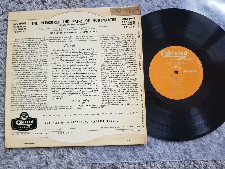 10" Vinyl Picolette/ Emil Stern/ Aristide Bruant: Pleasures of ...