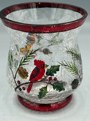 Yankee Candle Crackle Glass Winter Birds Votive Candle Holder Cardinal ...