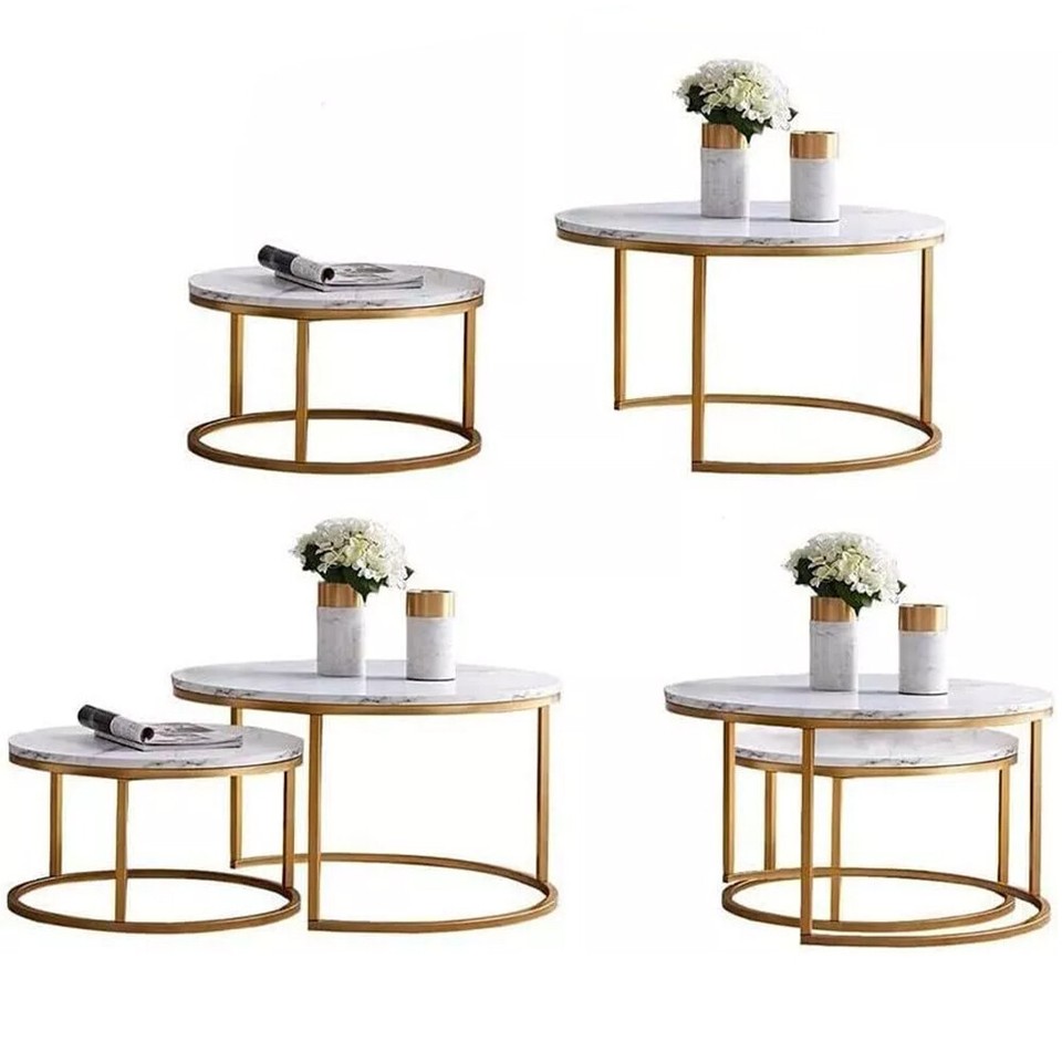 Nesting Coffee Tables Set of 2 Round Stacking Sofa Side Tables for ...