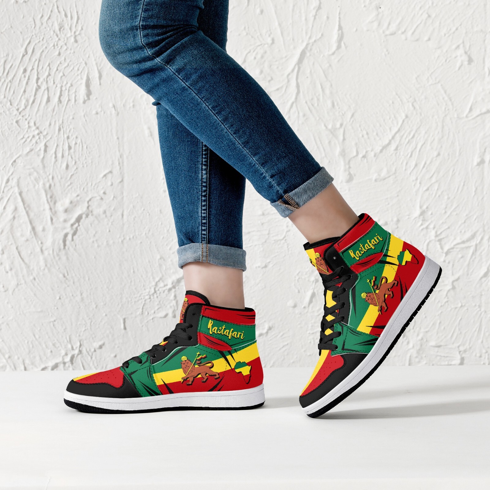 Rastafari Lion of Judah Black High Tops, Rasta Jamaica Premium High Top ...