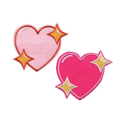 Pink Sparkling Heart Emoji (2-Pack) Embroidered Iron-On Patch | eBay
