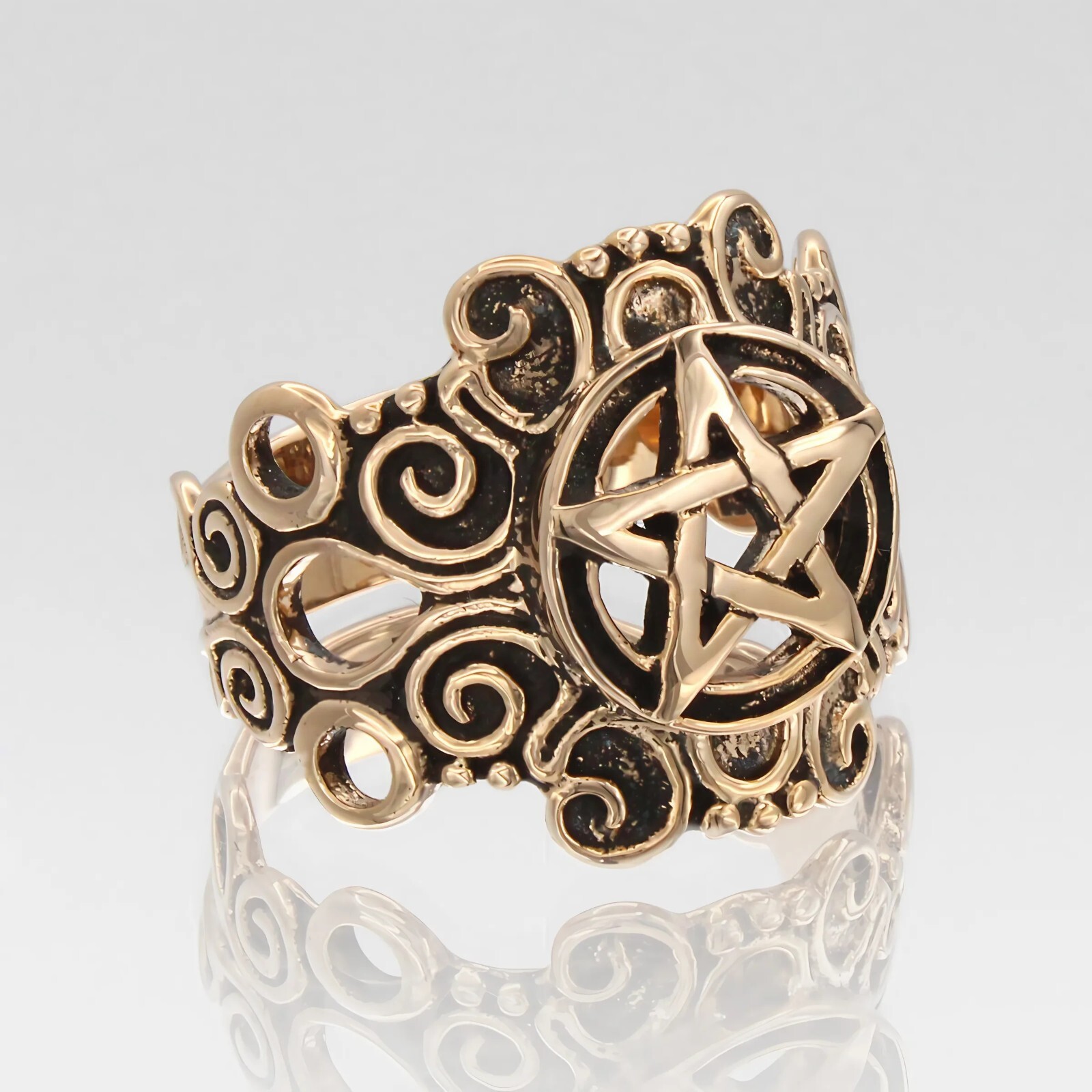 Large Ornate Bronze Pentacle Ring Pentagram Witch Wiccan Pagan Jewelry ...