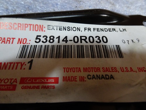 Genuine OEM Toyota 53814-0R030 Driver Front Fender Apron Extension 2013 ...