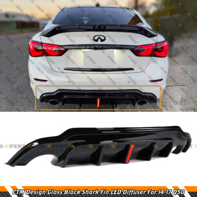 GLOSSY BLACK REAR BUMPER DIFFUSER W/ V2 LED BRAKE LIGHT FOR 2014-17 ...