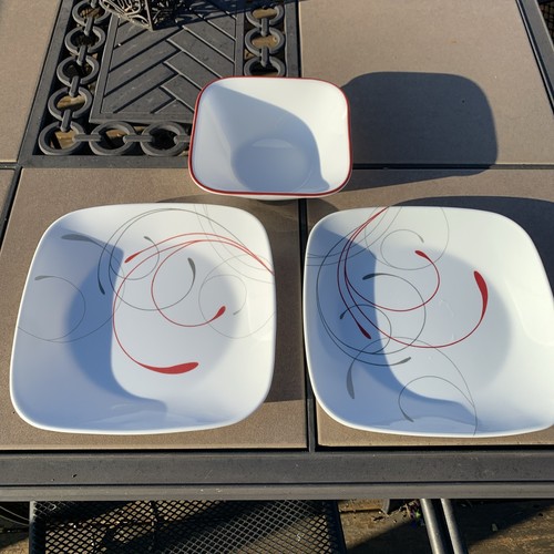 Set of 2 Corelle VITRELLE Splendor Square Luncheon 9" Plates & 1 Cereal ...