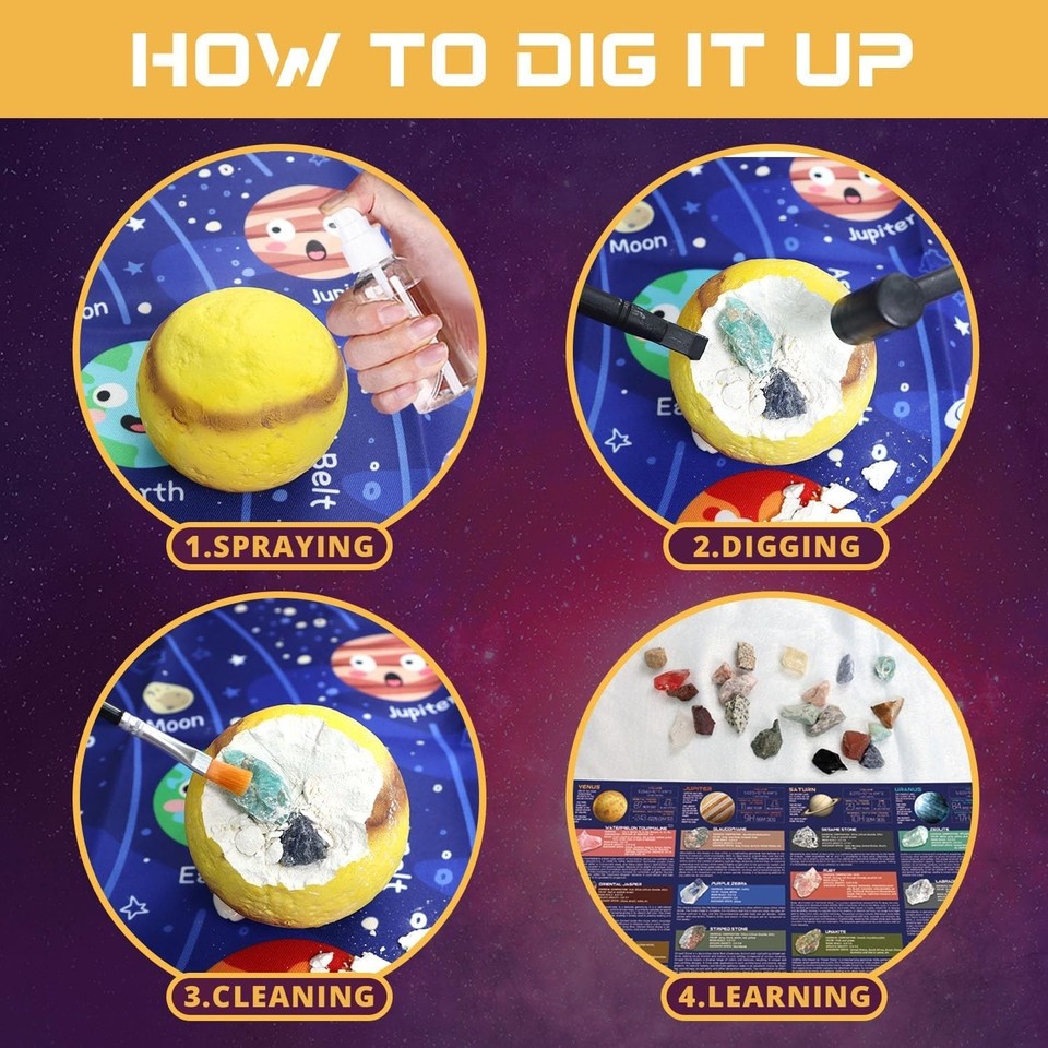 Gemstone Dig Kit, Dig up 30 Rocks & Minerals from 6 Solar System ...