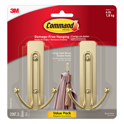 Command Large Double Hooks [Removable]: 2-pack (Satin Brass) [4-sets ...